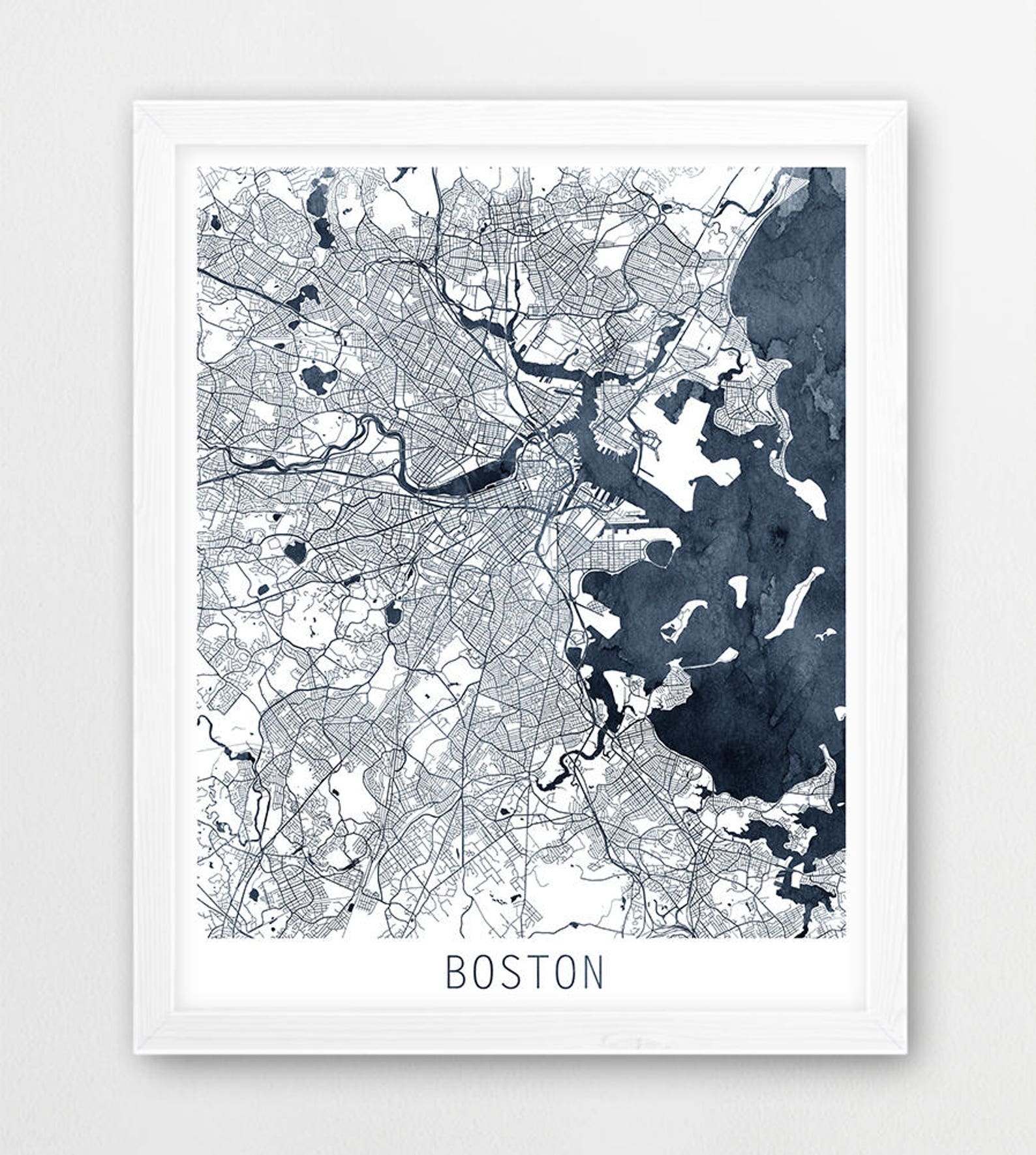 Boston City Urban Map Poster, Boston City Street Print, Watercolor Map ...