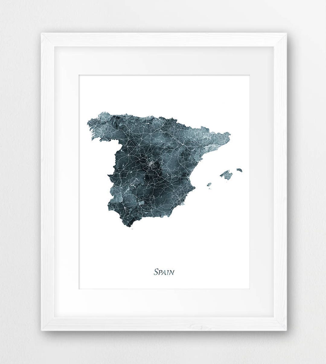 Spain Map Print, Spain Watercolor Map Print, Spain Wall Art, Spain ...