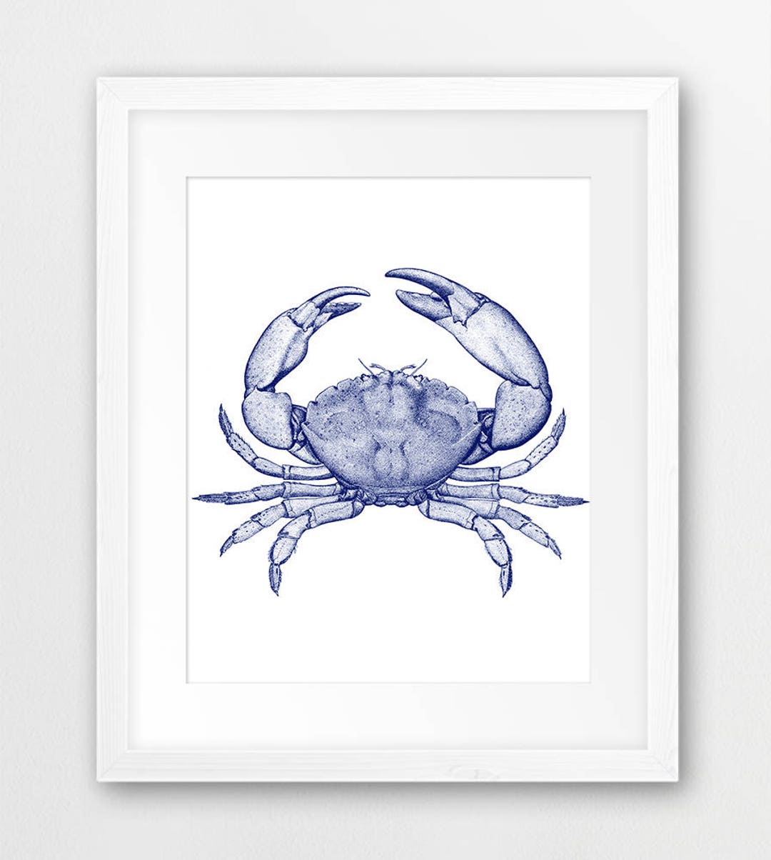 Crab Print, Blue Crab Poster, Navy Blue Art, Nautical Sea Summer, Beach ...
