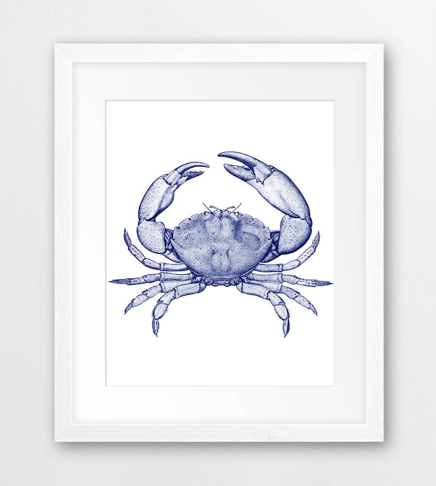 Crab Print, Blue Crab Poster, Navy Blue Art, Nautical Sea Summer, Beach ...