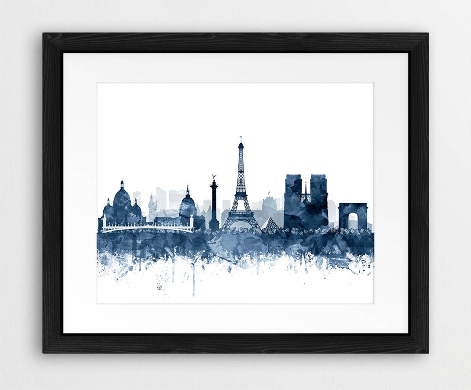 Paris Skyline Print, Paris Watercolor Navy Blue and White Poster, Paris ...
