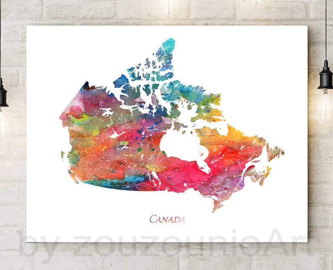 Canada Map Print, Canada Map Watercolor Art Poster, Country Road Map ...