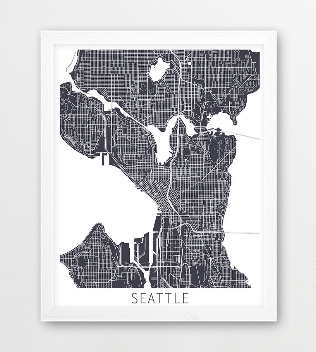 Seattle City Urban Map Poster, Seattle City Street Print, Grey Seattle ...