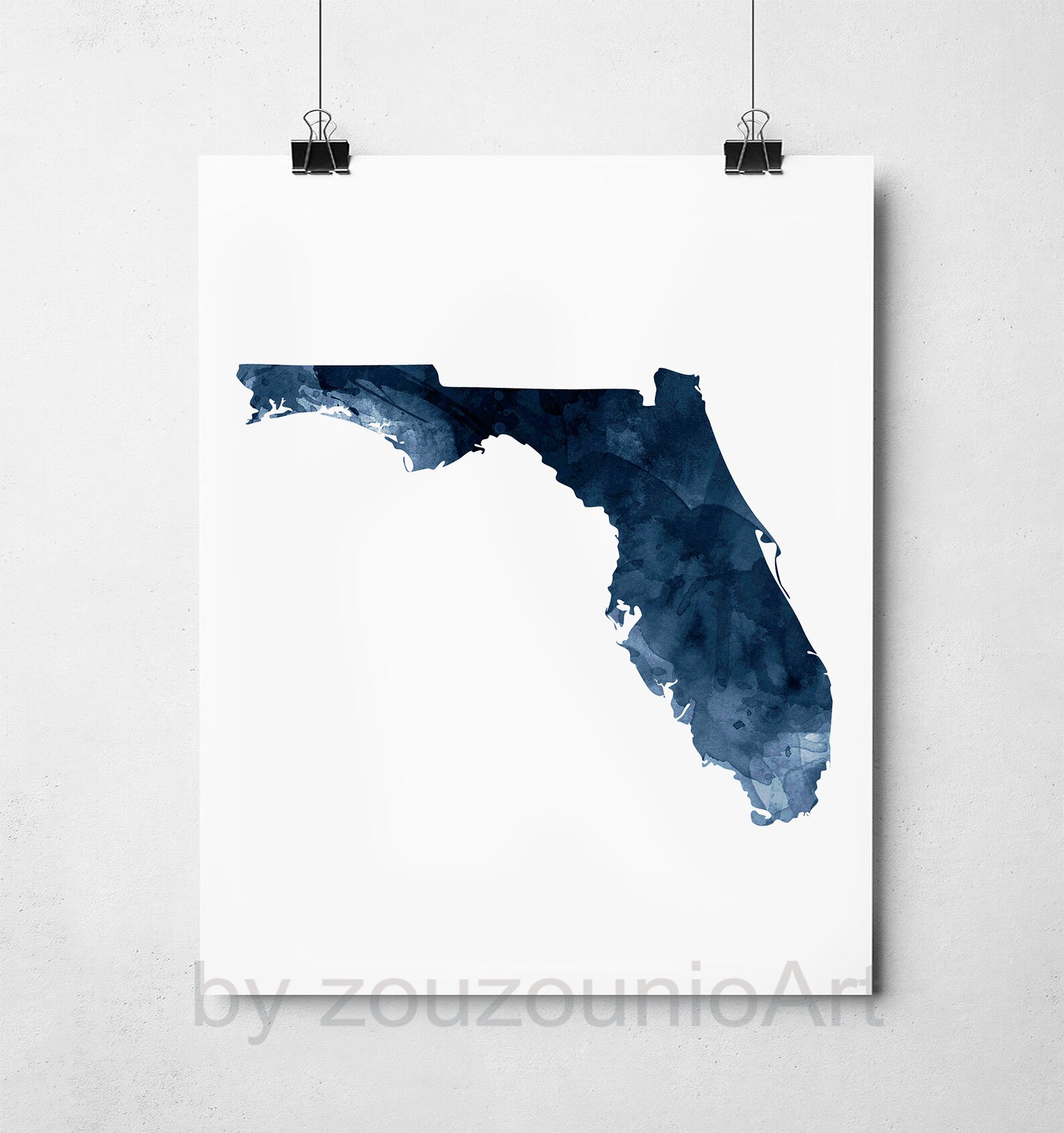 Florida State Map Print Florida Map Watercolor Navy Blue Art | Etsy