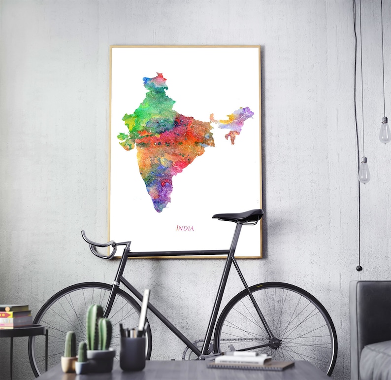 India Map Print India Watercolor Map Poster India Wall Art - Etsy