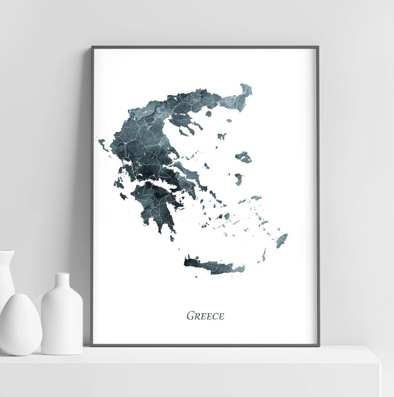 Greece Map Print Greece Watercolor Map Poster Greece Wall - Etsy