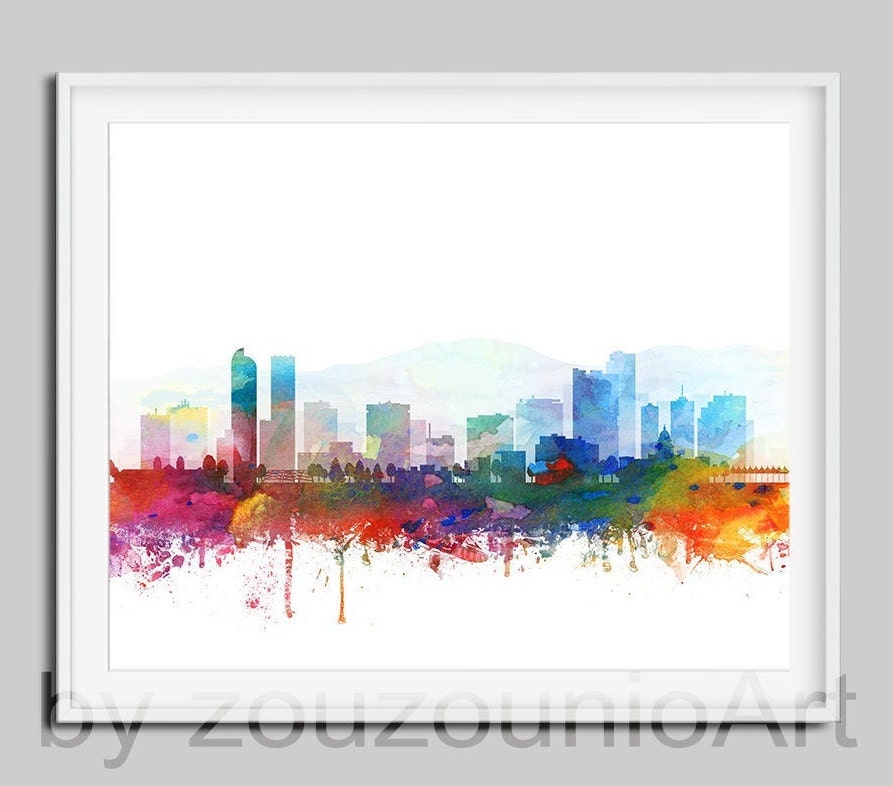 Denver Skyline Print Denver Skyline Watercolor Art Poster | Etsy