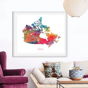 Canada Map Print, Canada Map Watercolor Art Poster, Country Road Map ...