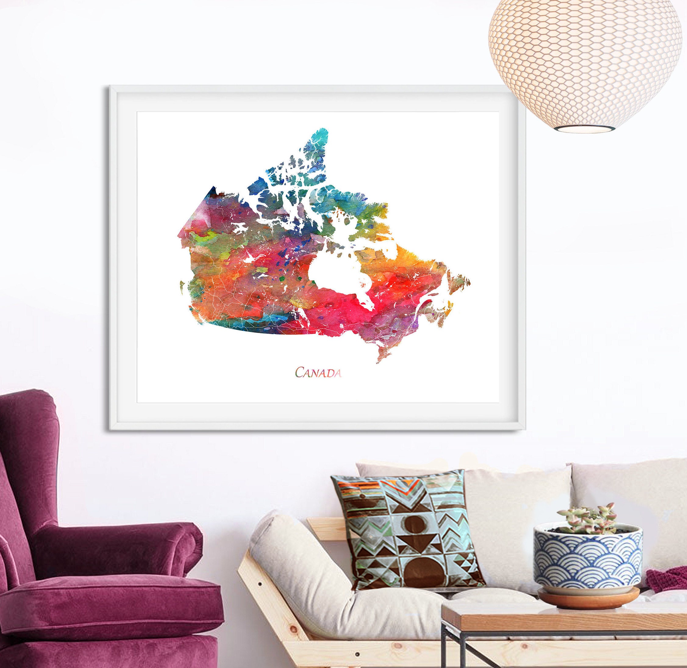 Canada Map Print, Canada Map Watercolor Art Poster, Country Road Map ...