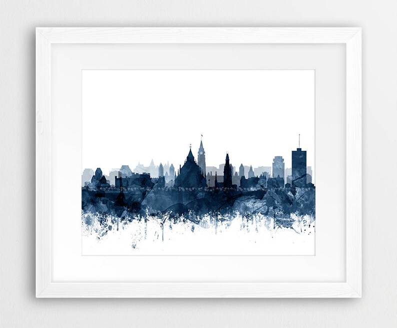 Ottawa Skyline Art Print, Ottawa Watercolor Navy Blue Art Poster ...