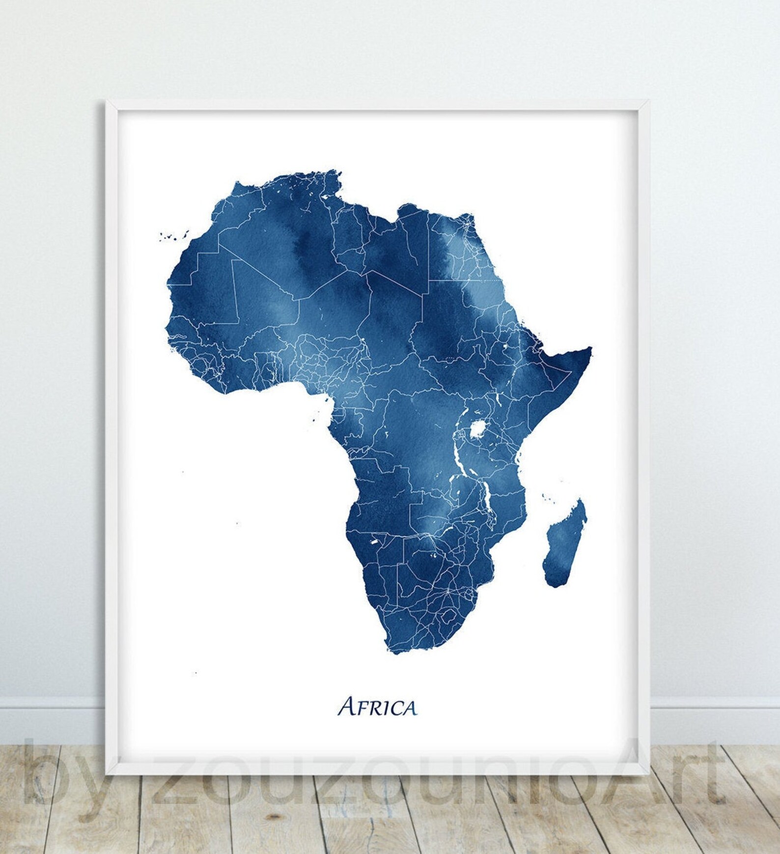 Africa Map Art Print Africa Map Wall Art Blue Watercolor - Etsy