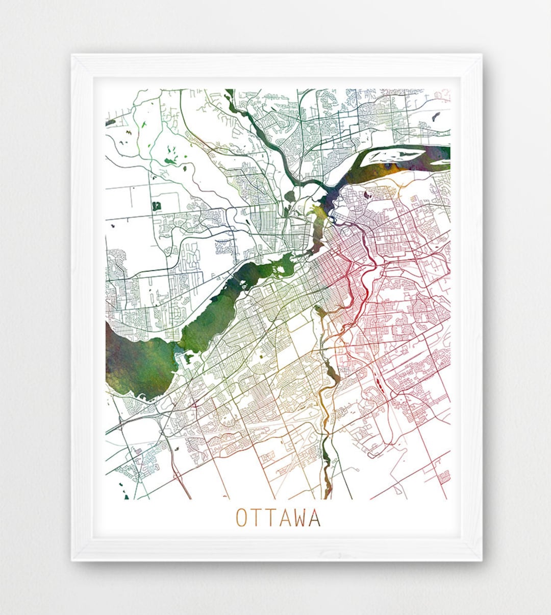 Ottawa Map Art Print, Watercolor Map Ottawa Canada, Ottawa Street Map ...
