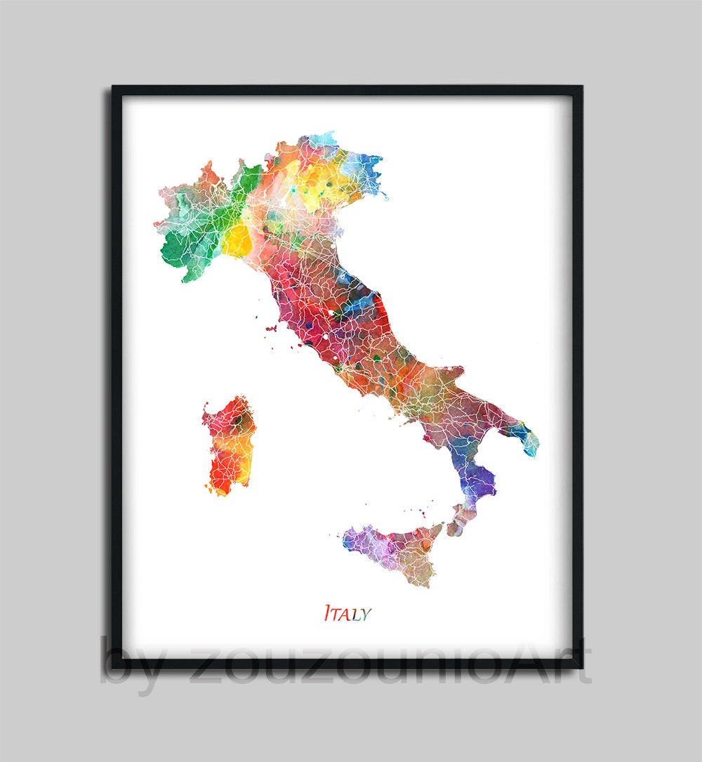 Italy Map Art Print, Italy Watercolor Map Art Poster, Modern Wall Art ...