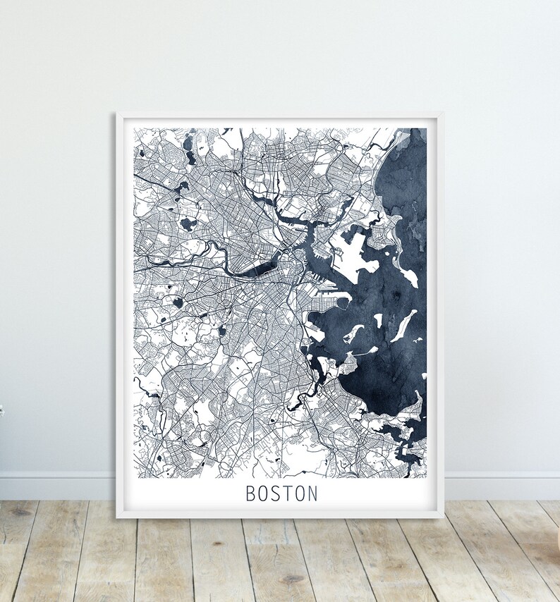 Boston City Urban Map Poster, Boston City Street Print, Watercolor Map ...
