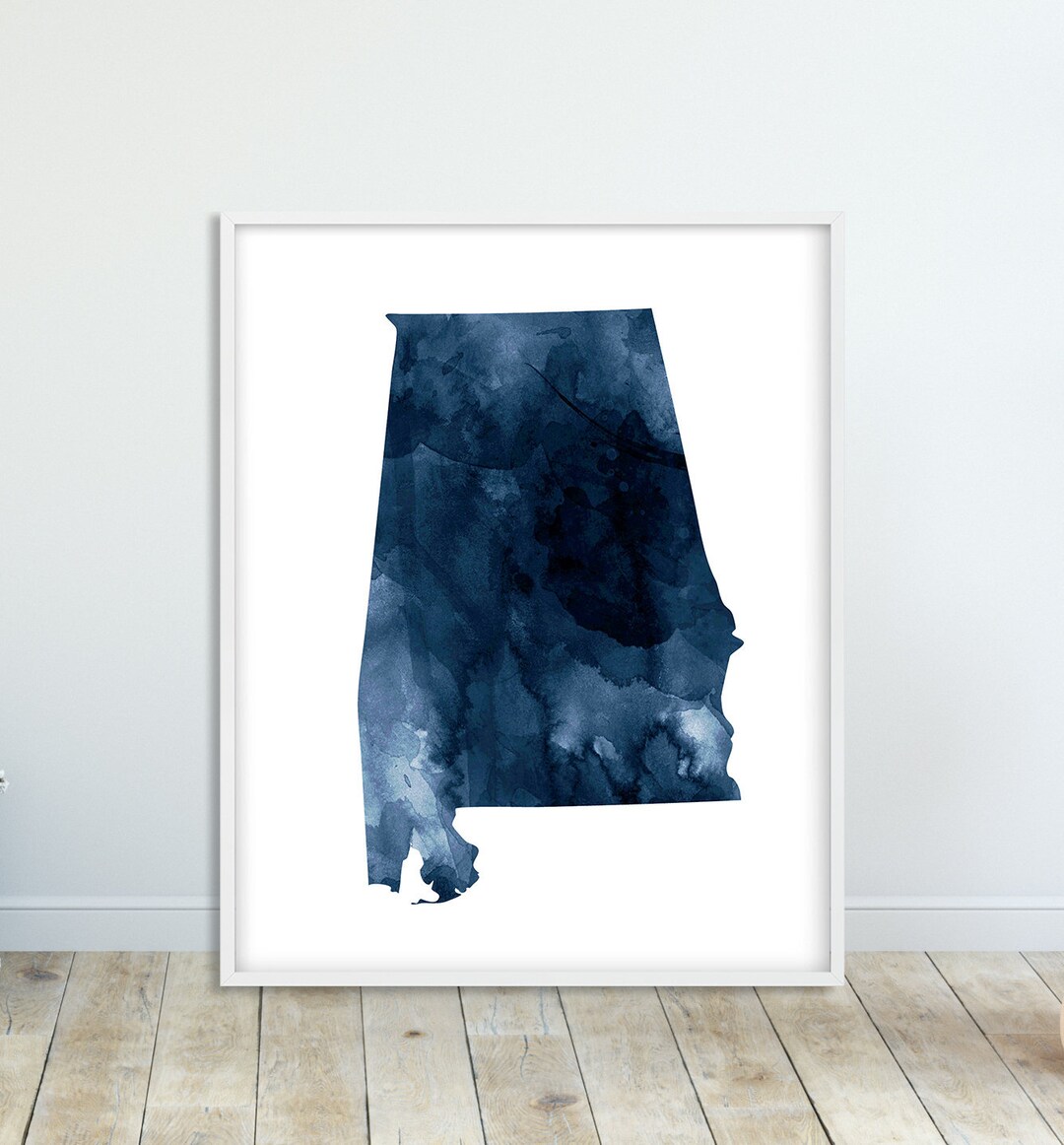 Alabama State Map Print, Navy Blue Watercolor Alabama Map Silhouette ...