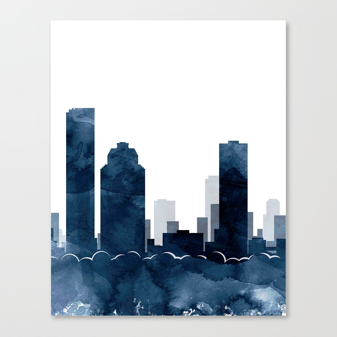 Houston Skyline Set of 3 Print Houston Triptych Watercolor | Etsy
