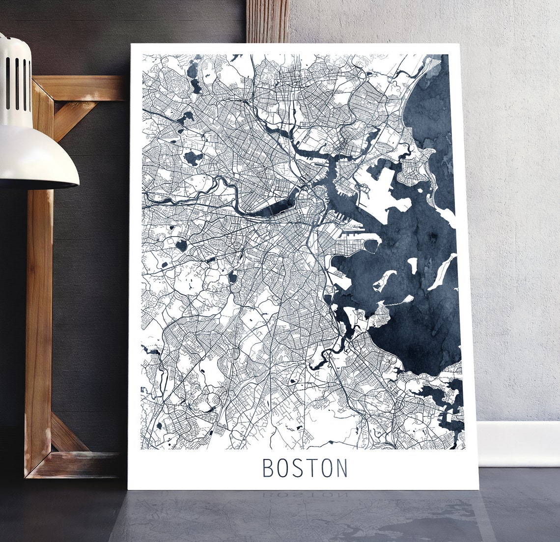 Boston City Urban Map Poster, Boston City Street Print, Watercolor Map ...
