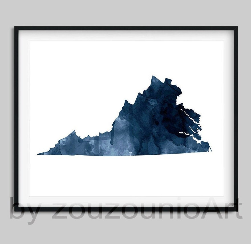 Virginia State Map Print Virginia State Silhouette Navy Blue | Etsy
