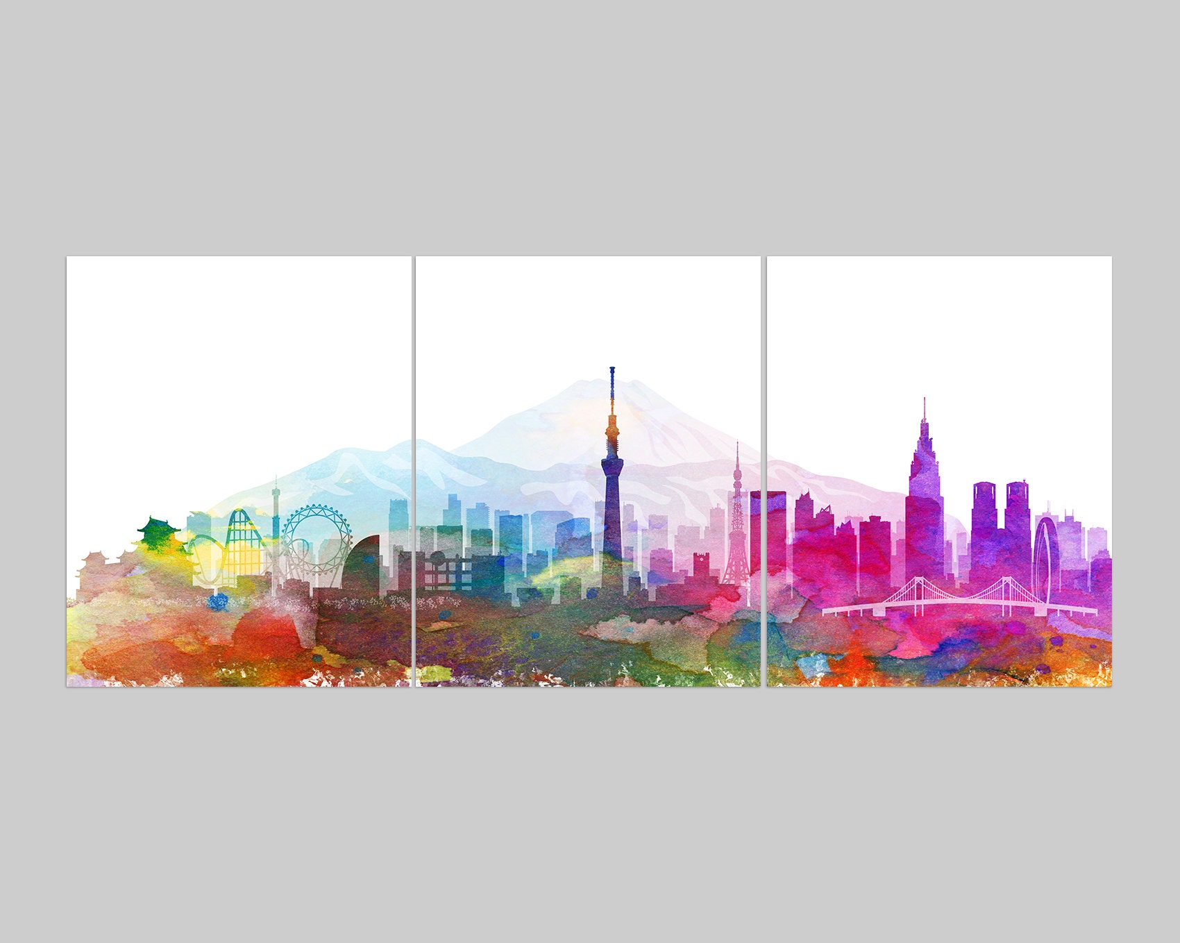 Tokyo Skyline Set of 3 Prints, Tokyo Watercolor 3 Pieces, Tokyo Japan ...