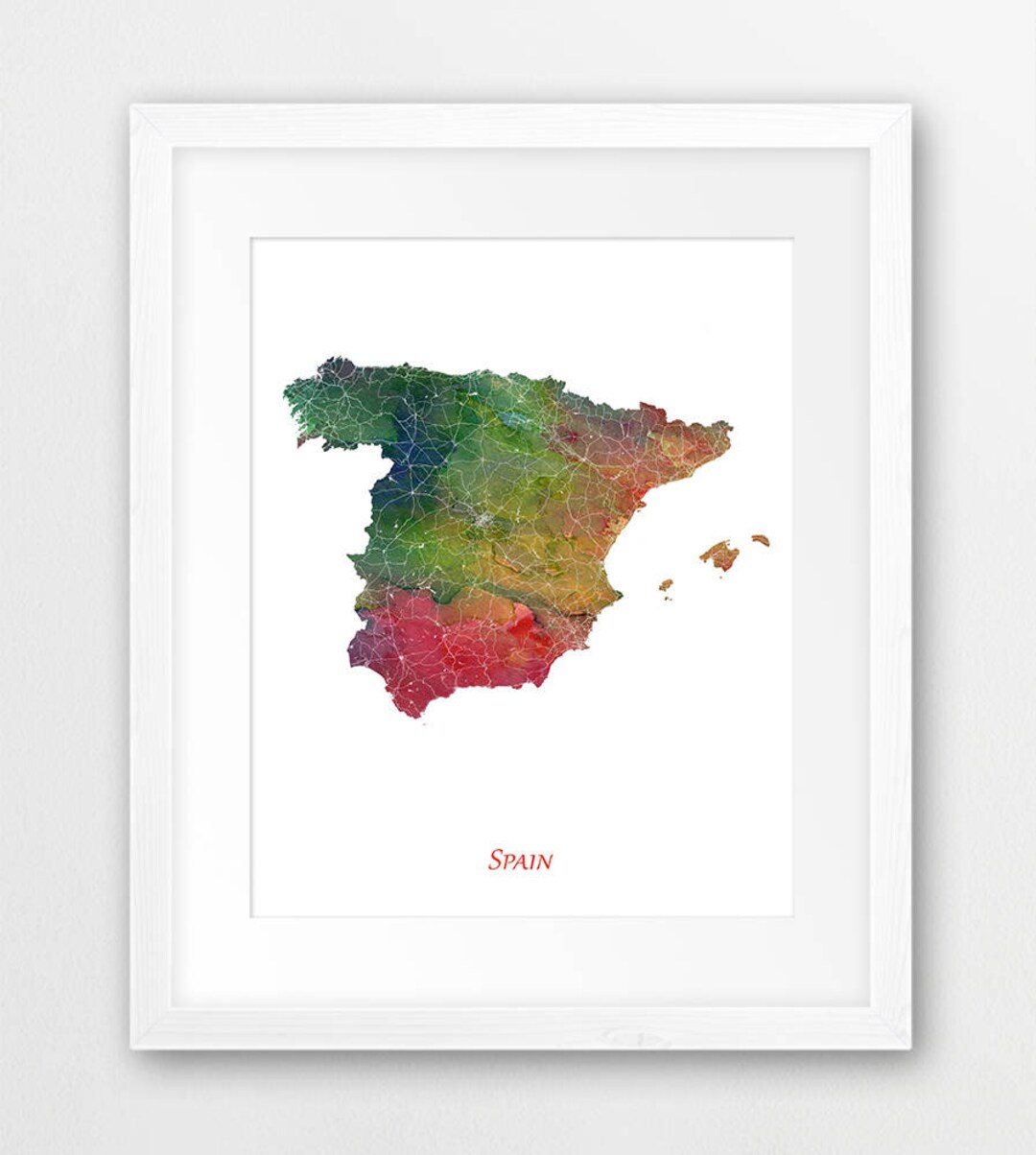 Spain Map Print, Spain Watercolor Map Print, Spain Wall Art, Spain ...