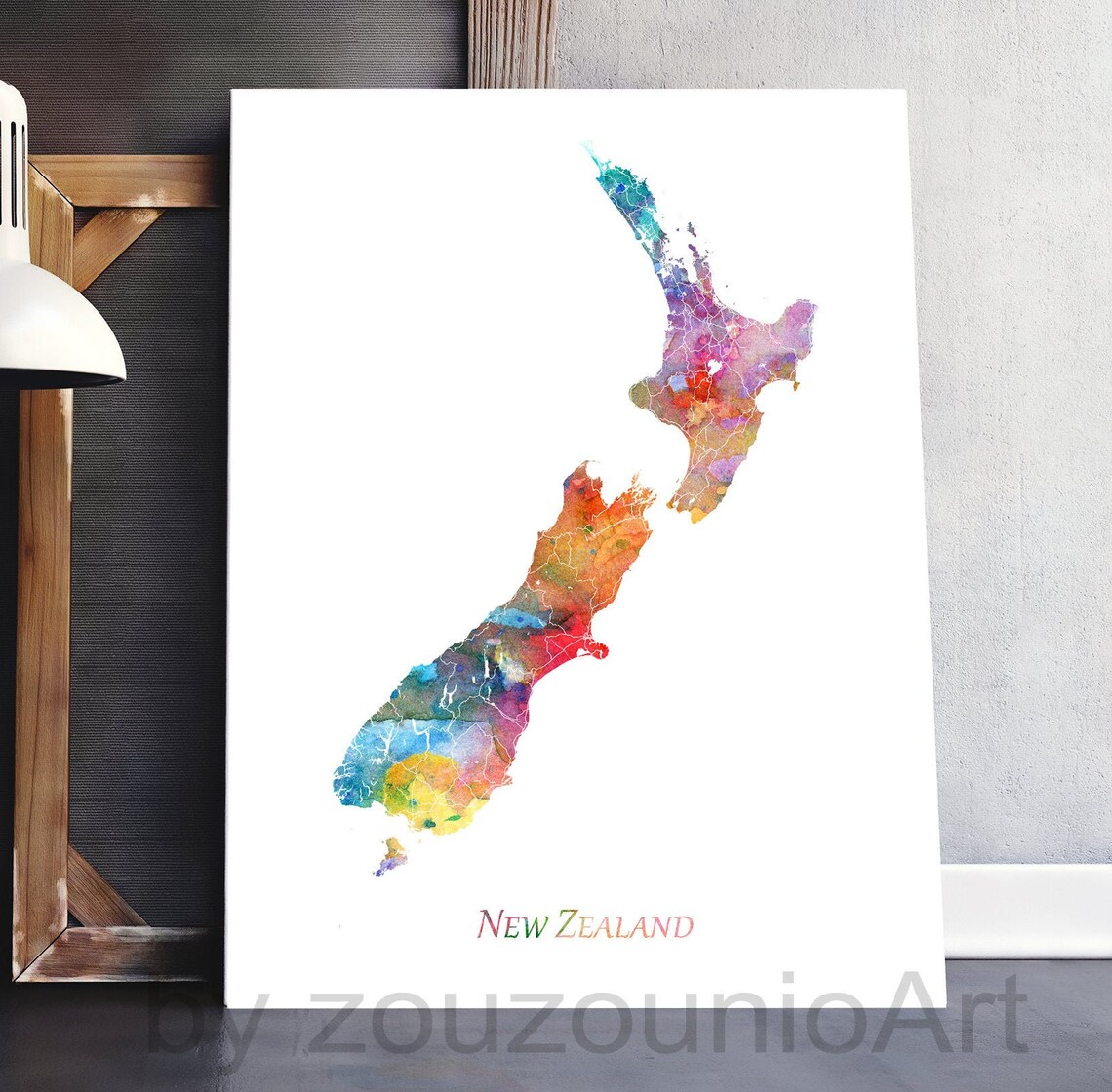 New Zealand Map Print New Zealand Poster New Zealand Wall | Etsy
