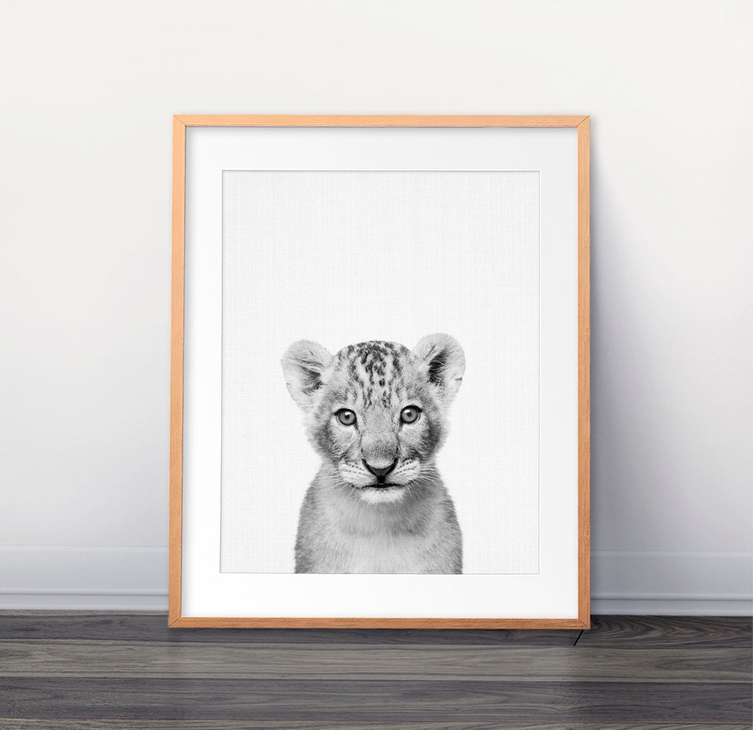 Lion Cub Print, Nursery Animal Wall Art, Safari Animals Decor, Black ...
