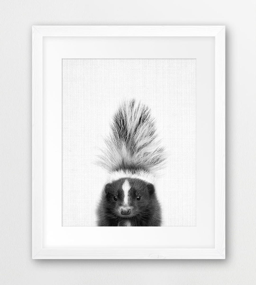 Skunk Print, Woodlands Animal Wall Art, Grey Black White Animals Print ...