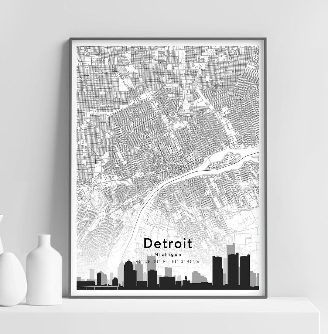 Detroit Map Print, Detroit Skyline & Street Map Art Poster, Detroit ...