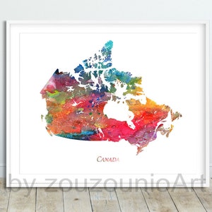Canada Map Print, Canada Map Watercolor Art Poster, Country Road Map ...