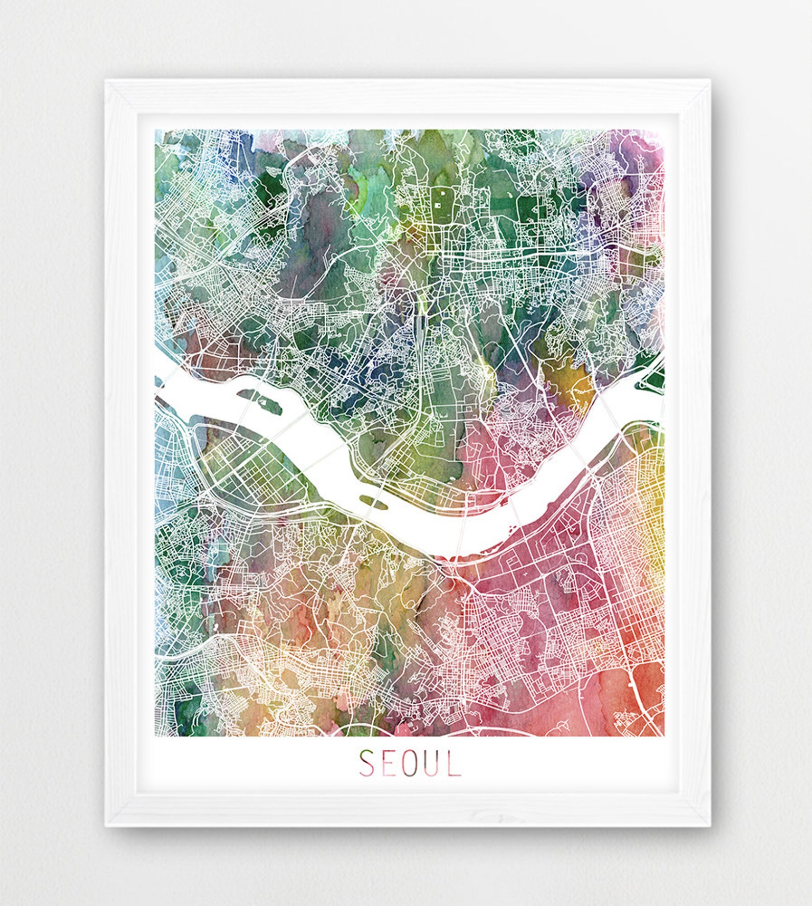 Seoul City Urban Map Poster, Seoul Street Map Print, Watercolor Seoul ...