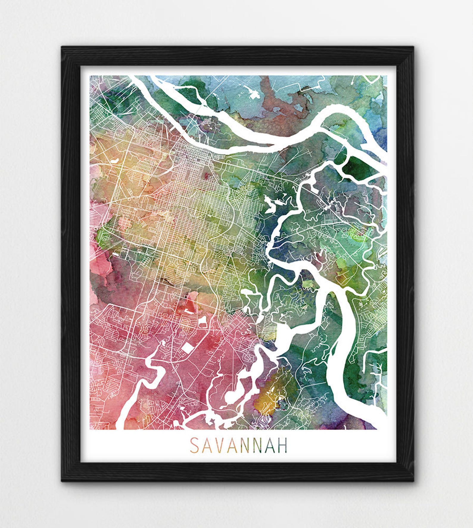 Savannah Urban Map Poster, Savannah Street Print, Watercolor Map ...