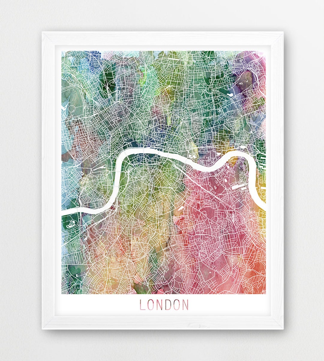 London City Urban Map Poster, London Street Print, Watercolor Map ...