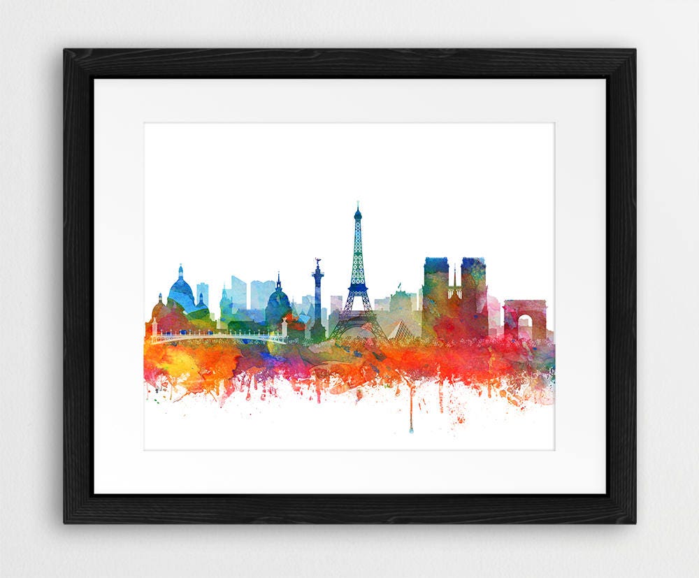 Paris Skyline Print, Paris Watercolor, Paris France Cityscape Poster ...