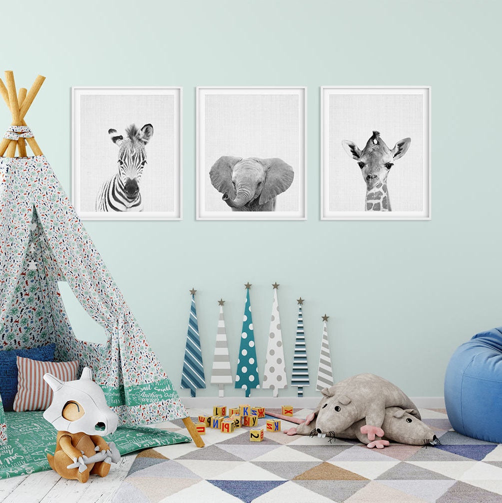 Safari Nursery Decor Baby Animals Set 3 Zebra Elephant | Etsy