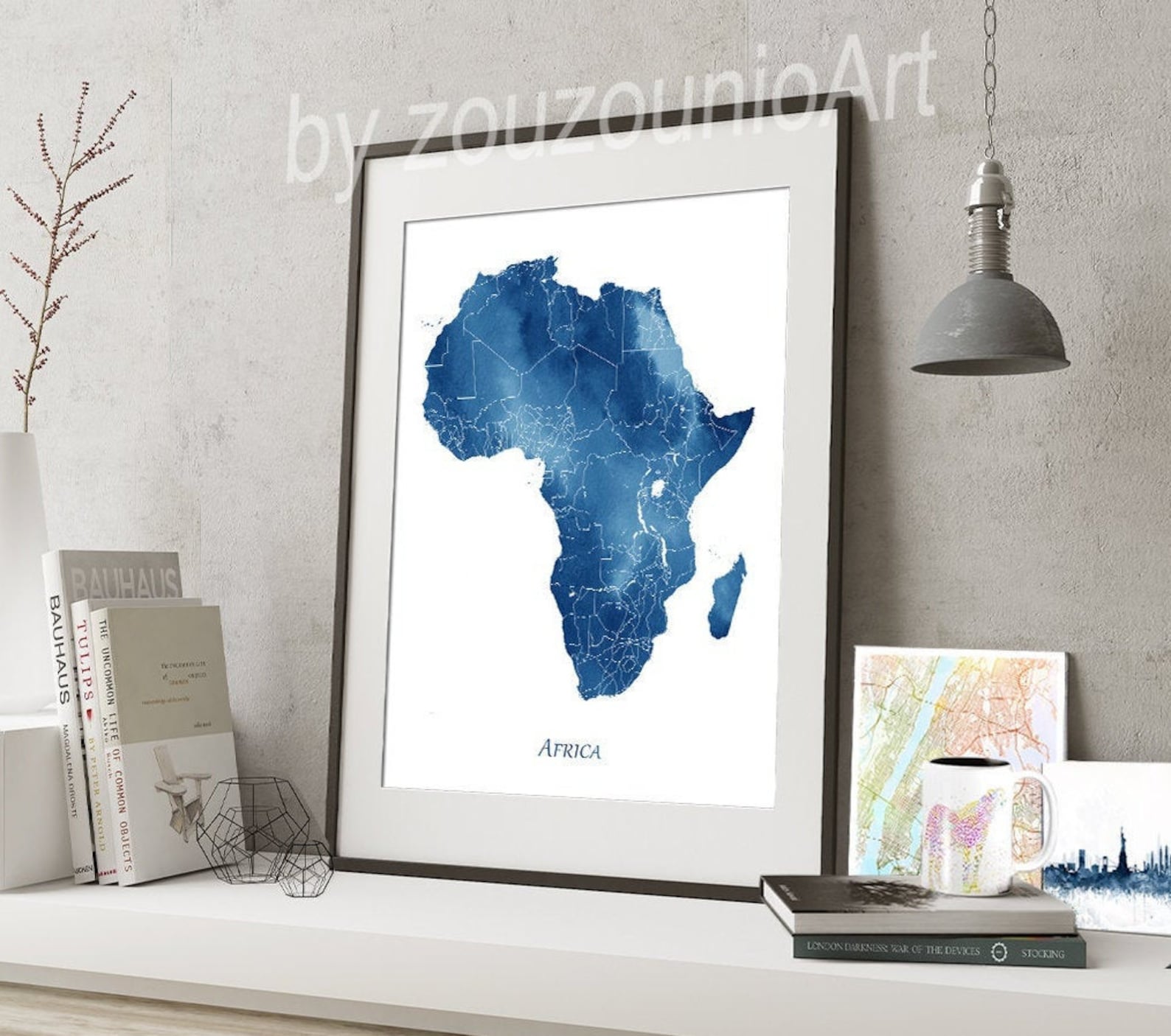 Africa Map Art Print Africa Map Wall Art Blue Watercolor - Etsy