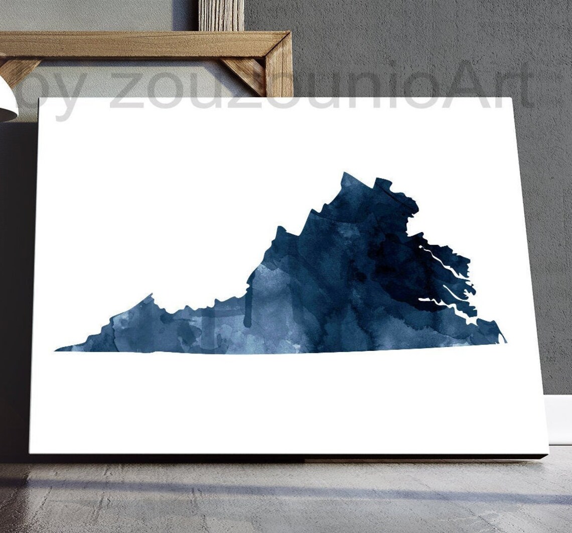 Virginia State Map Print Virginia State Silhouette Navy Blue - Etsy
