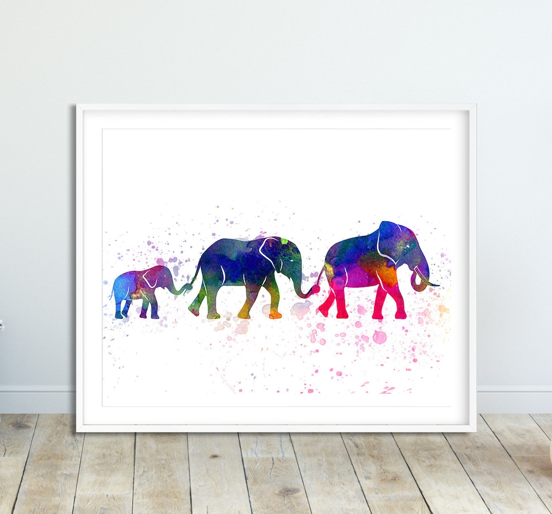 Elephant Print, Three Elephants Print, 3 Elephants Silhouette Colorful ...