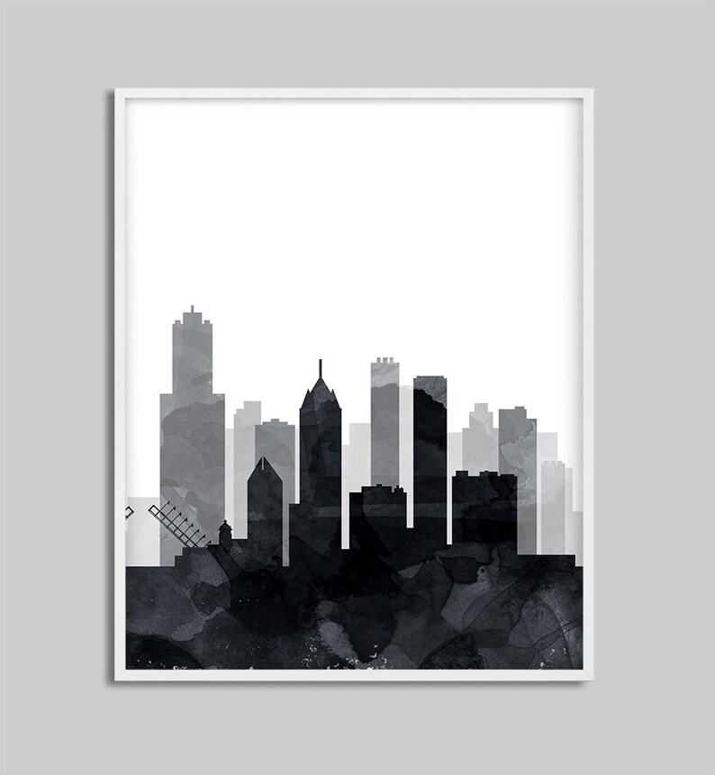 Chicago Print Chicago Skyline Black White Watercolor Set of - Etsy