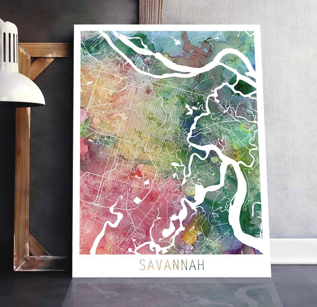 Savannah Urban Map Poster, Savannah Street Print, Watercolor Map ...