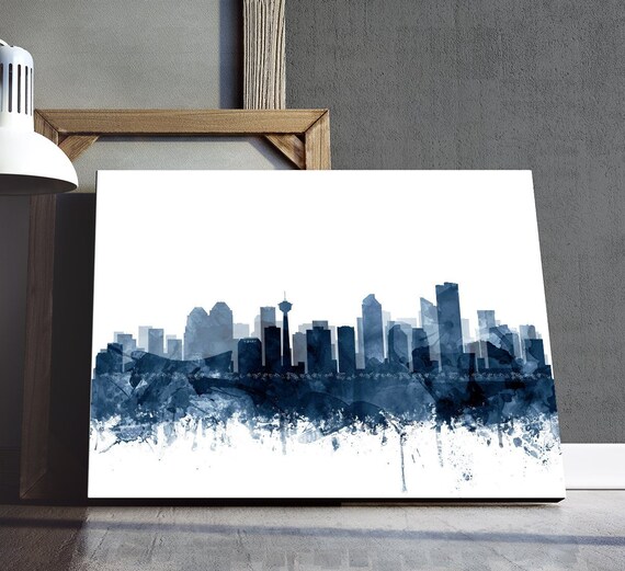 Modern Cityscape Framed poster Abstract Wall Decor Calgary Skyline Blue ...