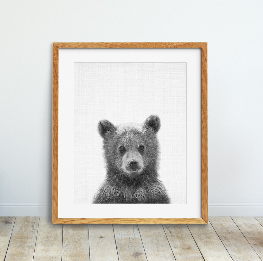 Bear Cub Print, Bear Cub Poster, Woodlands Nursery Decor, Black White ...