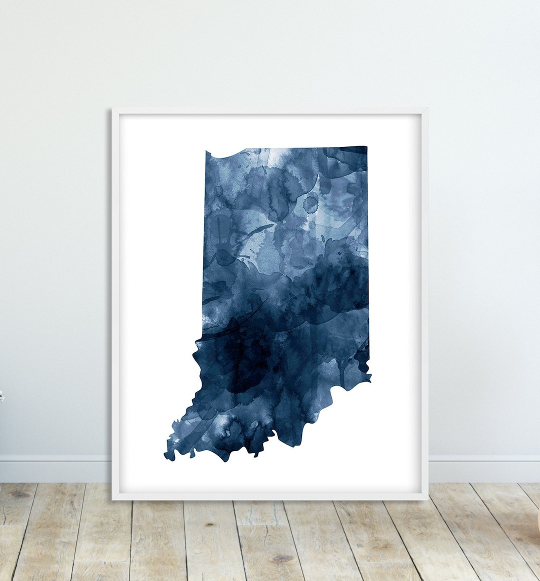 Indiana State Map Print, Watercolor Indiana Silhouette, Navy Blue White ...