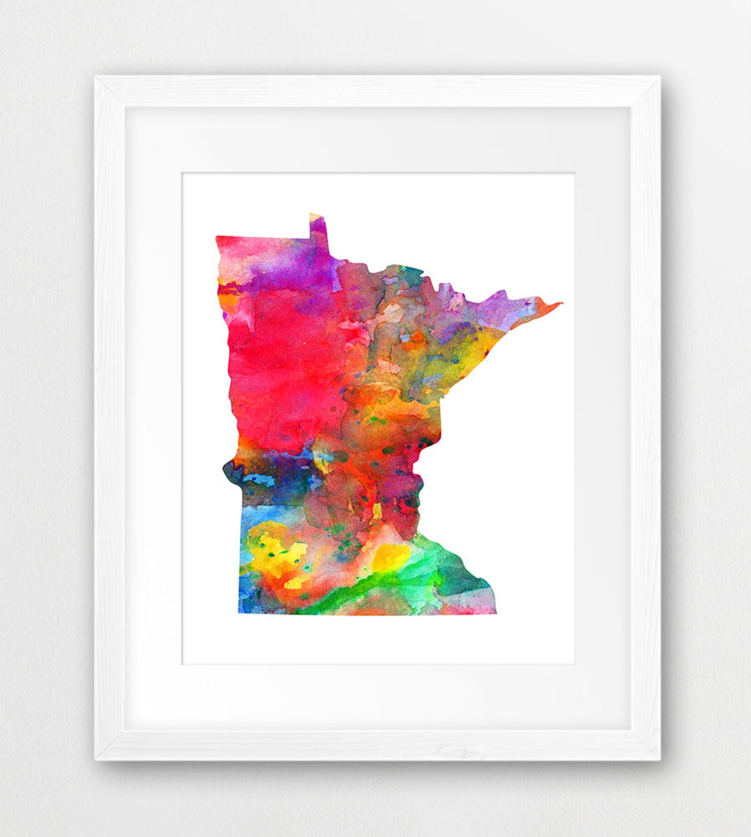Minnesota State Map Print, Watercolor Minnesota Map Silhouette, Modern ...