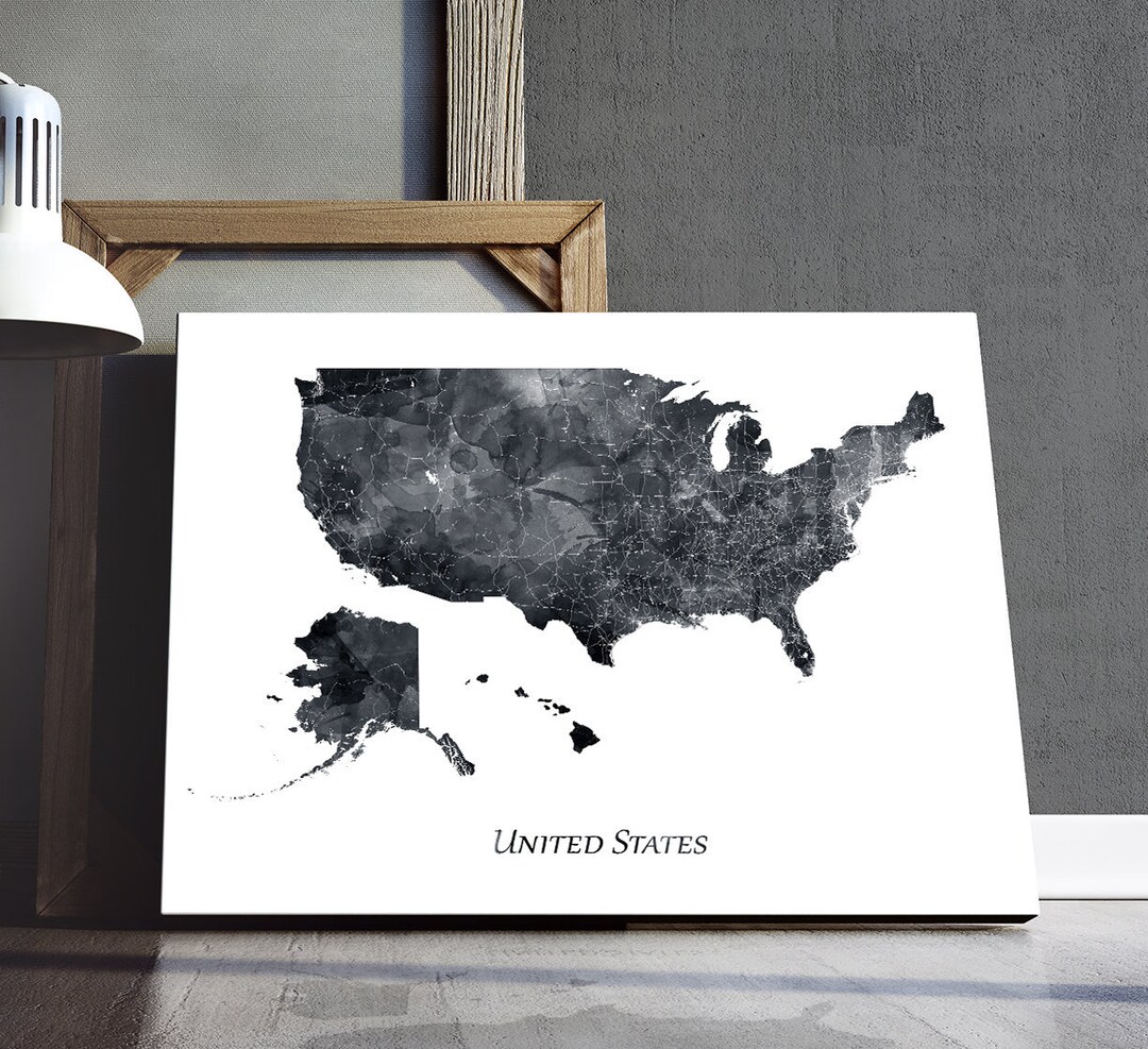 United States Map Print, Watercolor USA Map Poster, United States Wall ...