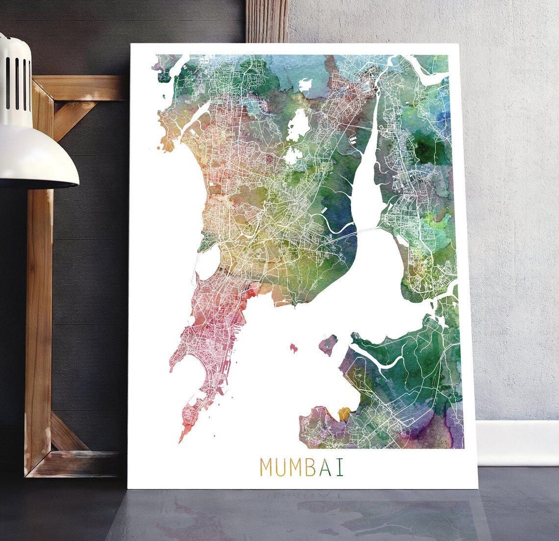Mumbai Urban Map Poster Mumbai Street Print Watercolor - Etsy