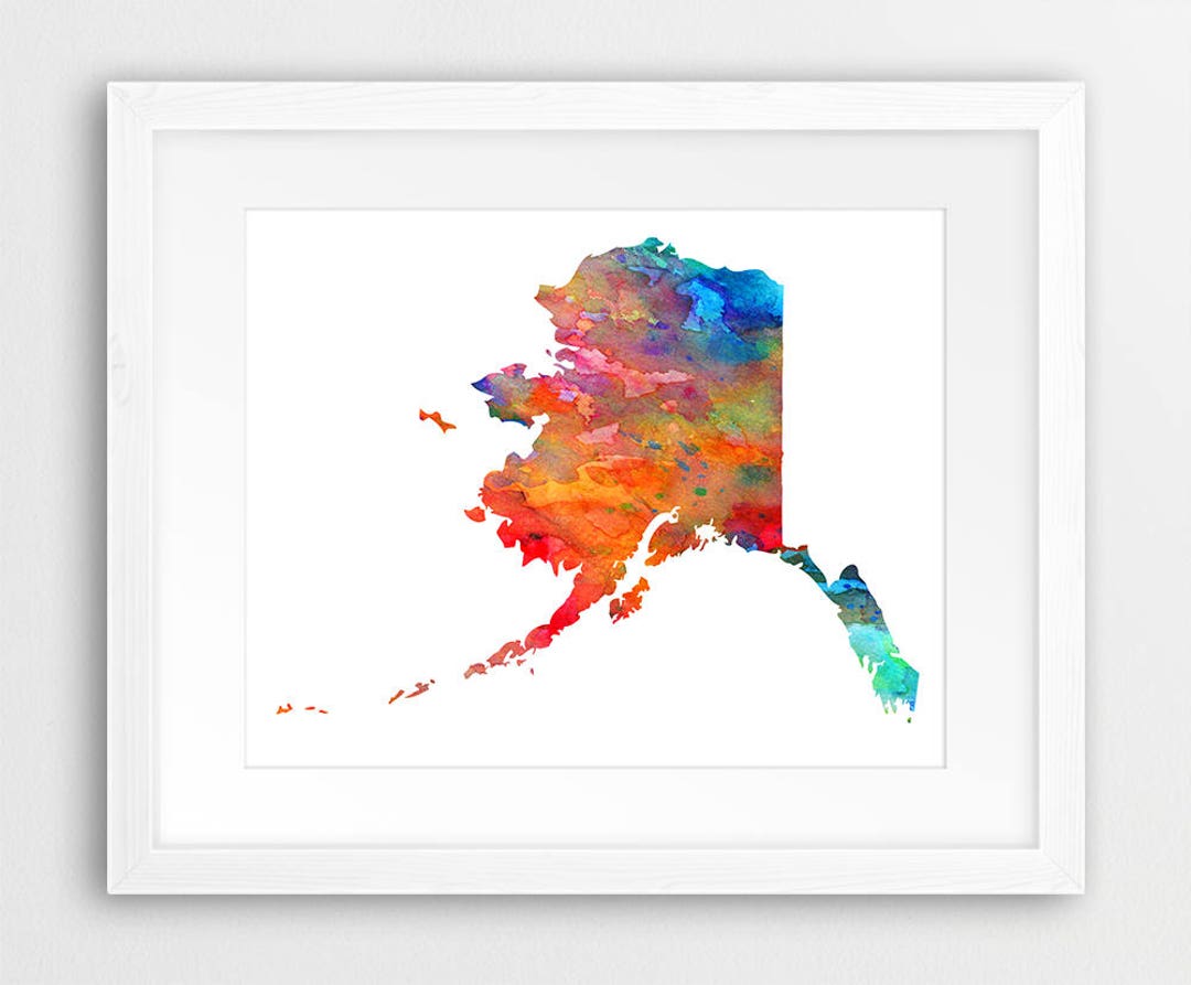 Alaska State Map Print, Alaska Map Silhouette Watercolor Print, Modern ...