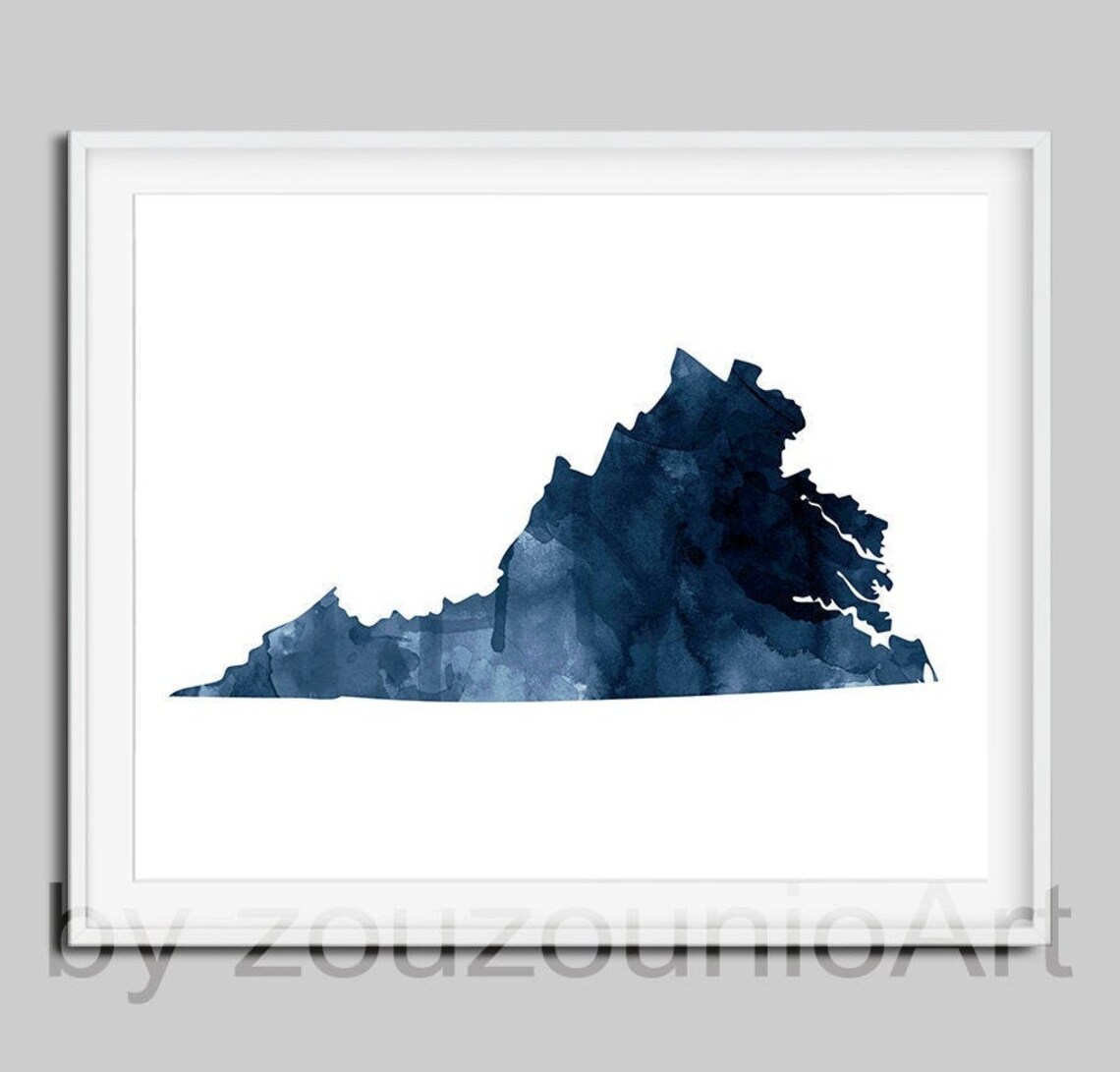 Virginia State Map Print Virginia State Silhouette Navy Blue - Etsy