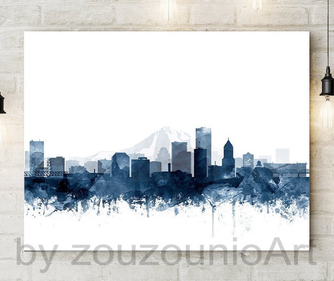 Portland Skyline Print, Portland Oregon Cityscape, Portland Watercolor ...