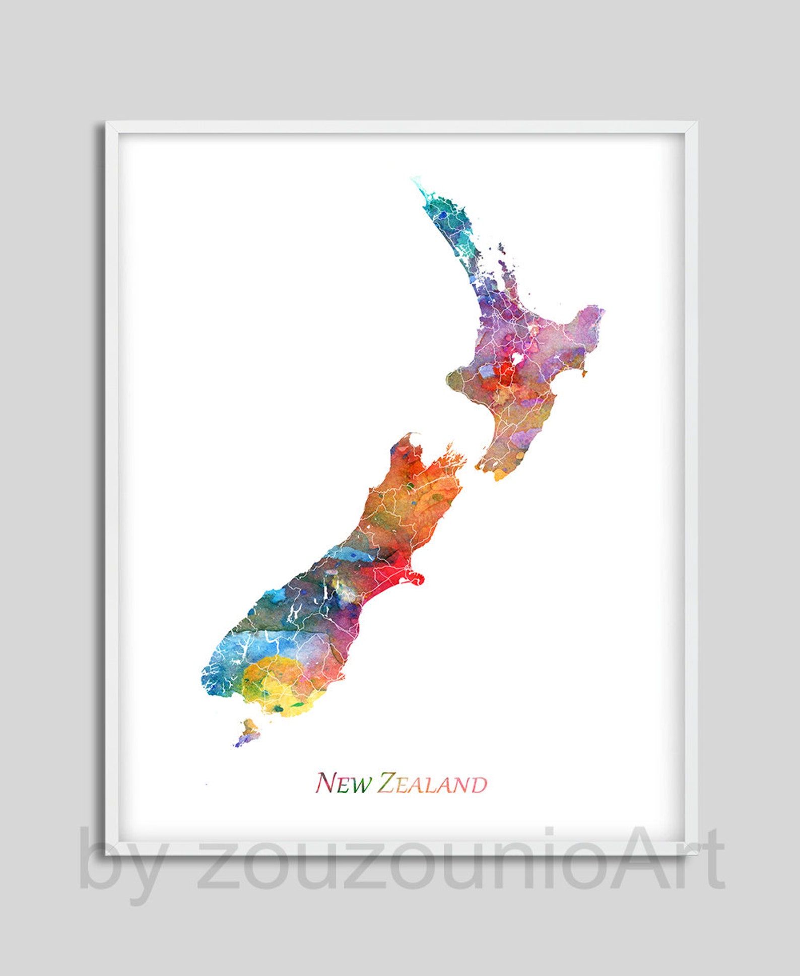 New Zealand Map Print New Zealand Poster New Zealand Wall - Etsy