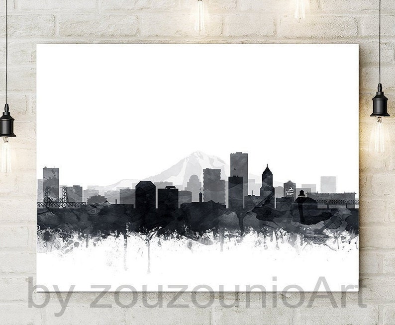 Portland Skyline Print Portland Oregon Cityscape Watercolor - Etsy